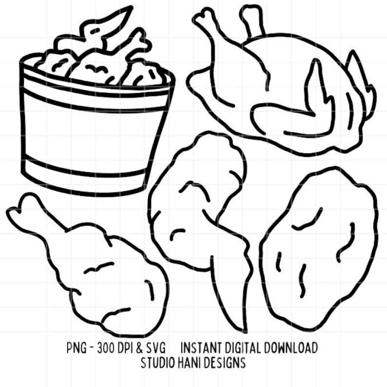 Fried Chicken Bundle SVG PNG Outline Black and White Fast Food Bucket ...