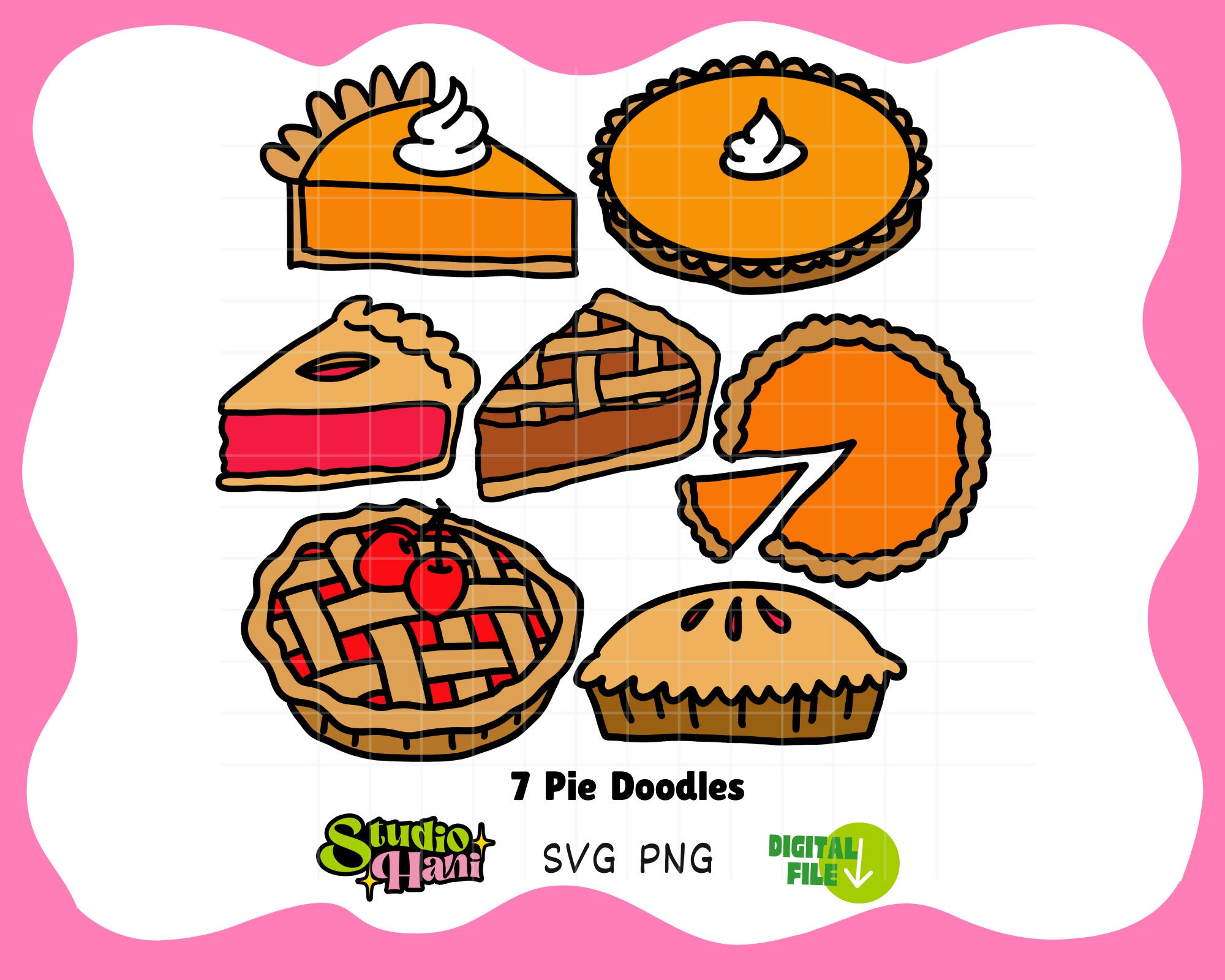 Pies SVG PNG Bundle Doodles Thanksgiving Dinner Fall Autumn Pumpkin Pie ...