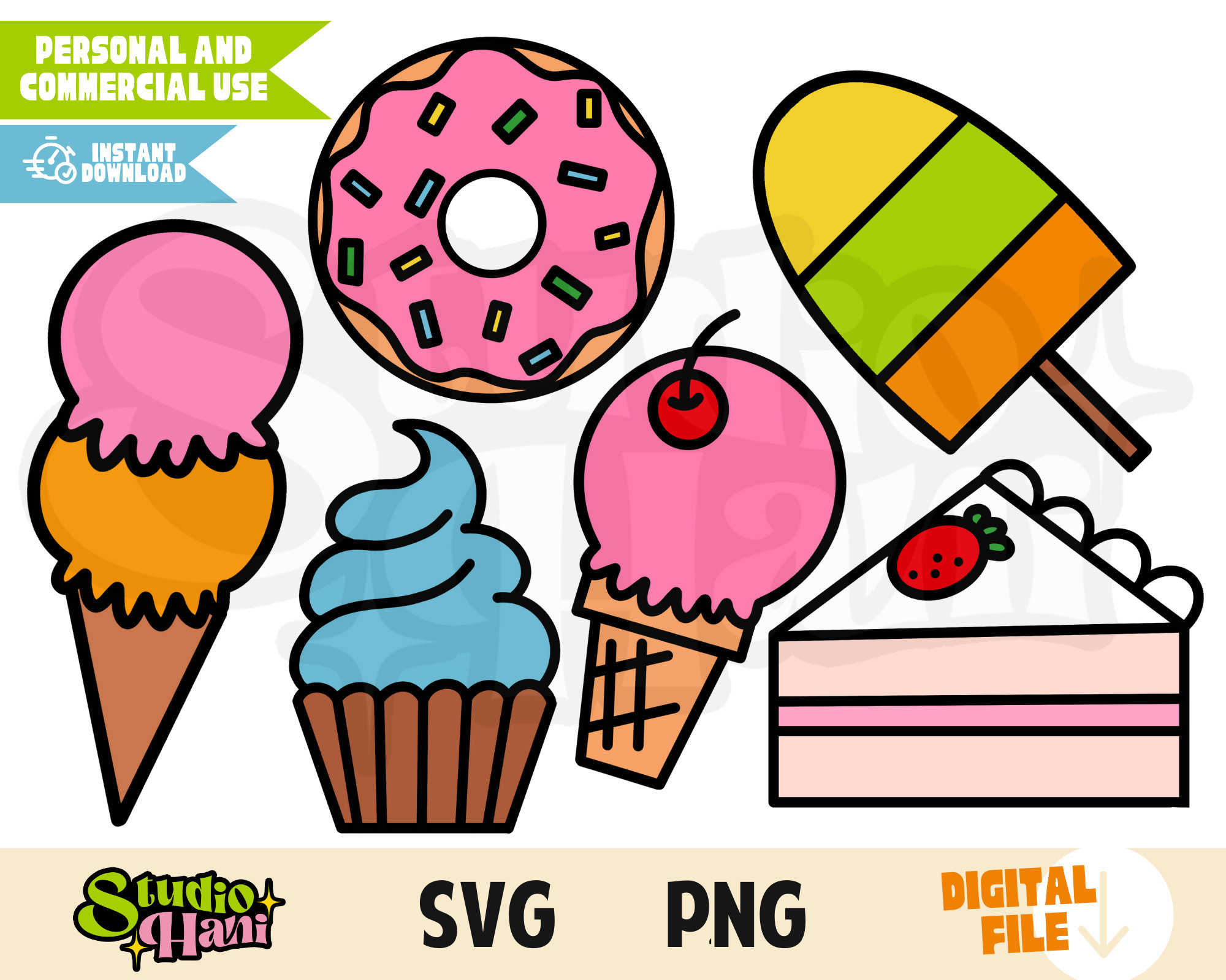 Dessert SVG PNG Ice Cream Cake Slice Popsicle Donut Trendy - Etsy