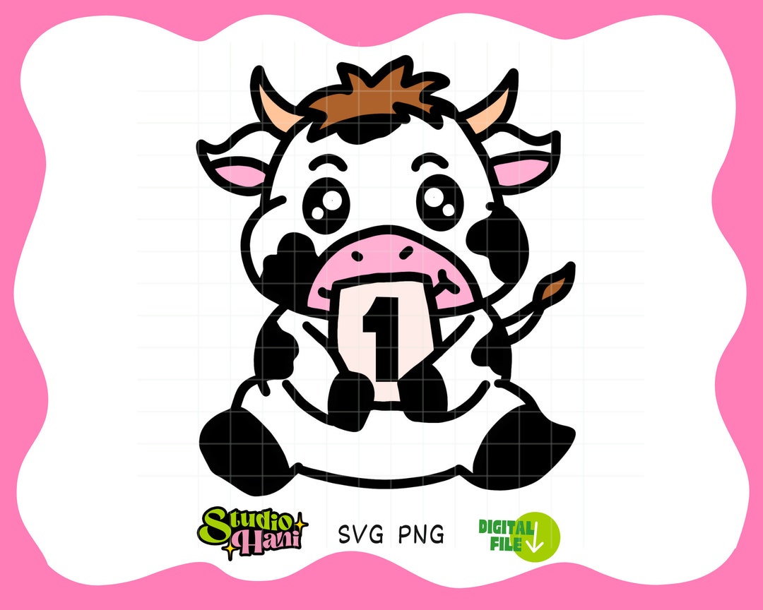 Cow Number 1 SVG PNG Doodle Cute Cattle Birthday Party Theme Event ...