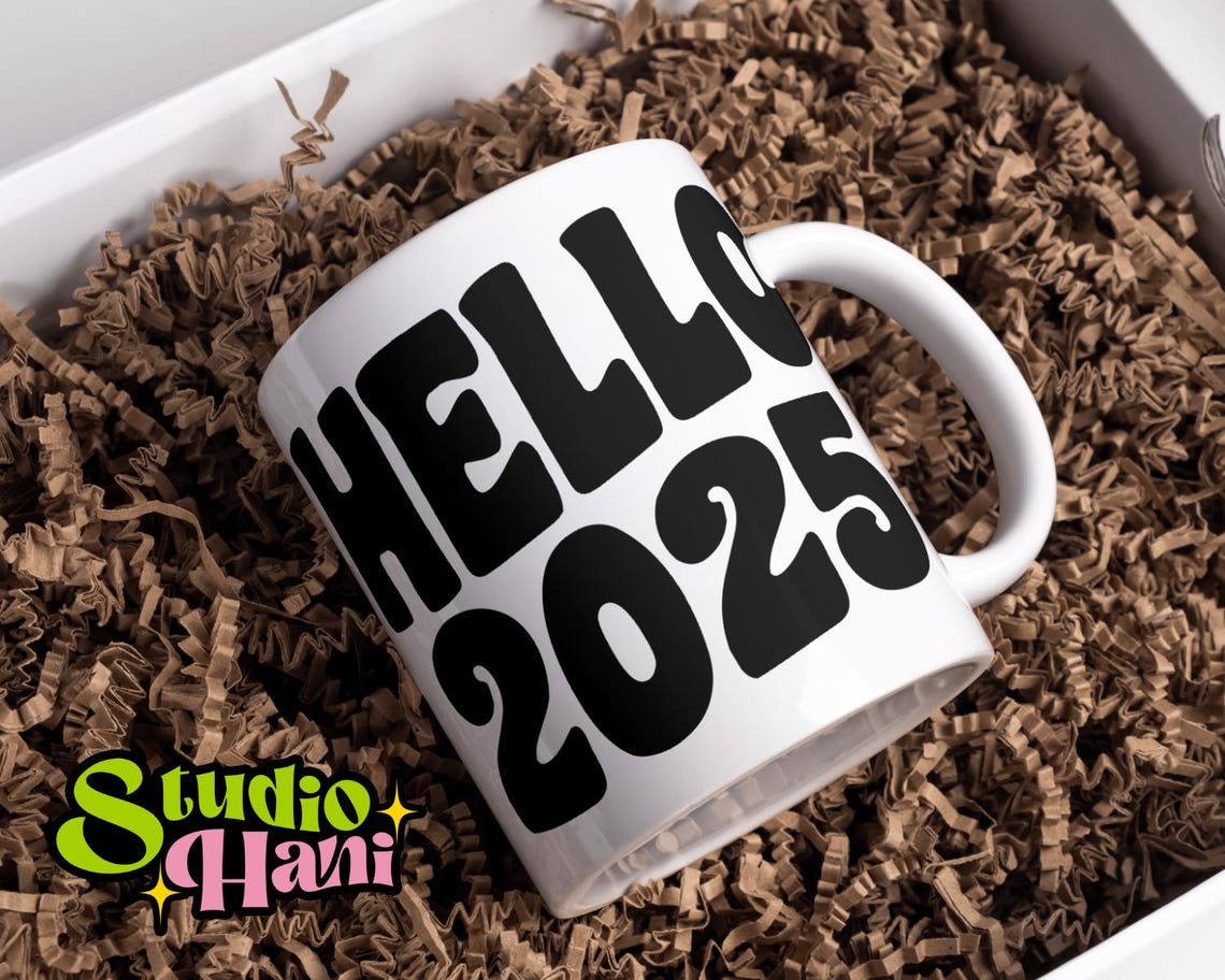 Hello 2025 SVG PNG Simple Black and White Outline Clipart Trendy Design ...