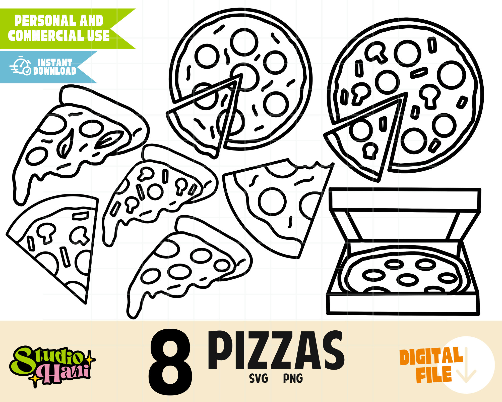 Pizza SVG PNG Pizzas Slice Box Pepperoni Margarita Cut File - Etsy