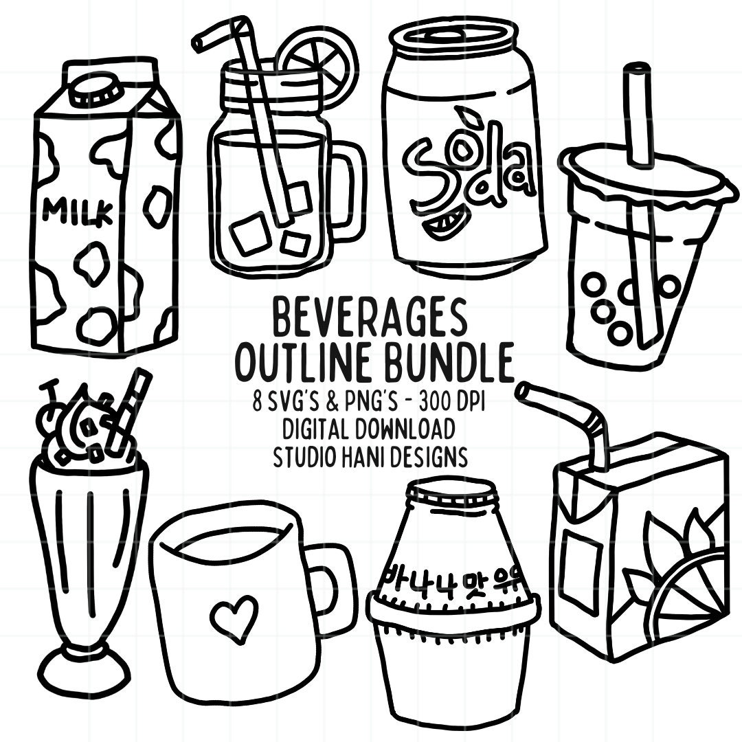 Beverages SVG PNG Bundle Doodle Drinks Banana Milk Soda Boba Coffee ...