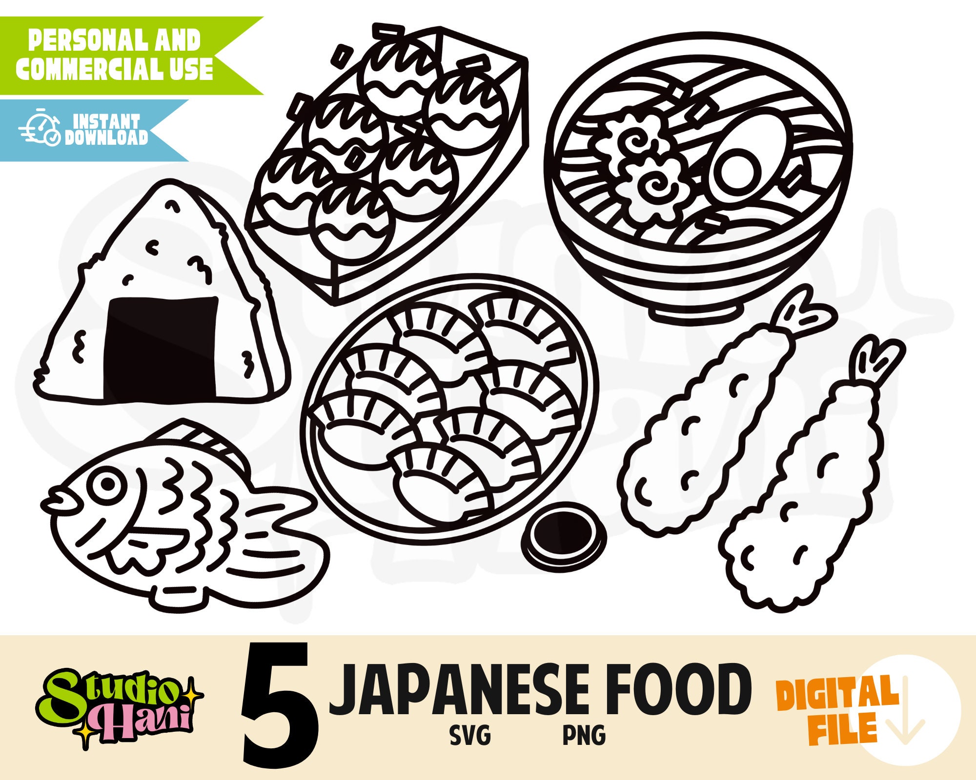 Japanese Food SVG PNG Snack Street Food Tempura Takoyaki Takiyaki Ramen ...