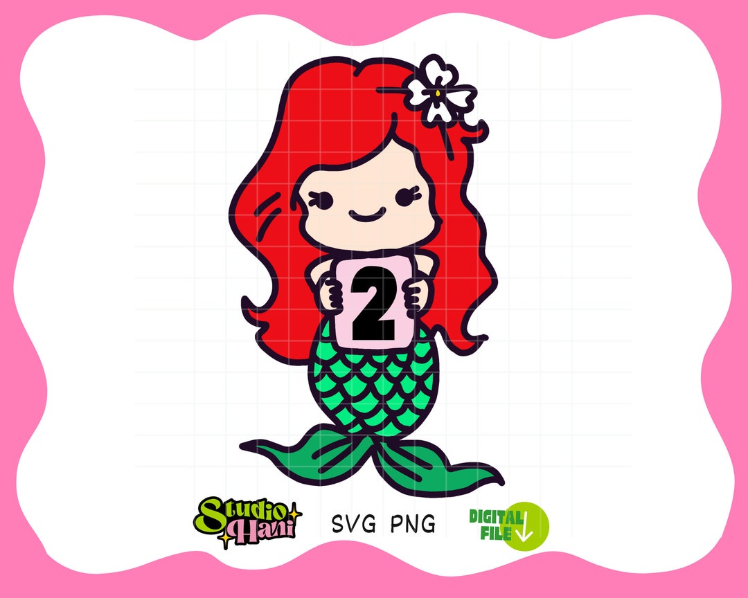 Mermaid Number 2 SVG PNG Doodle Under the Sea Birthday Party Theme ...