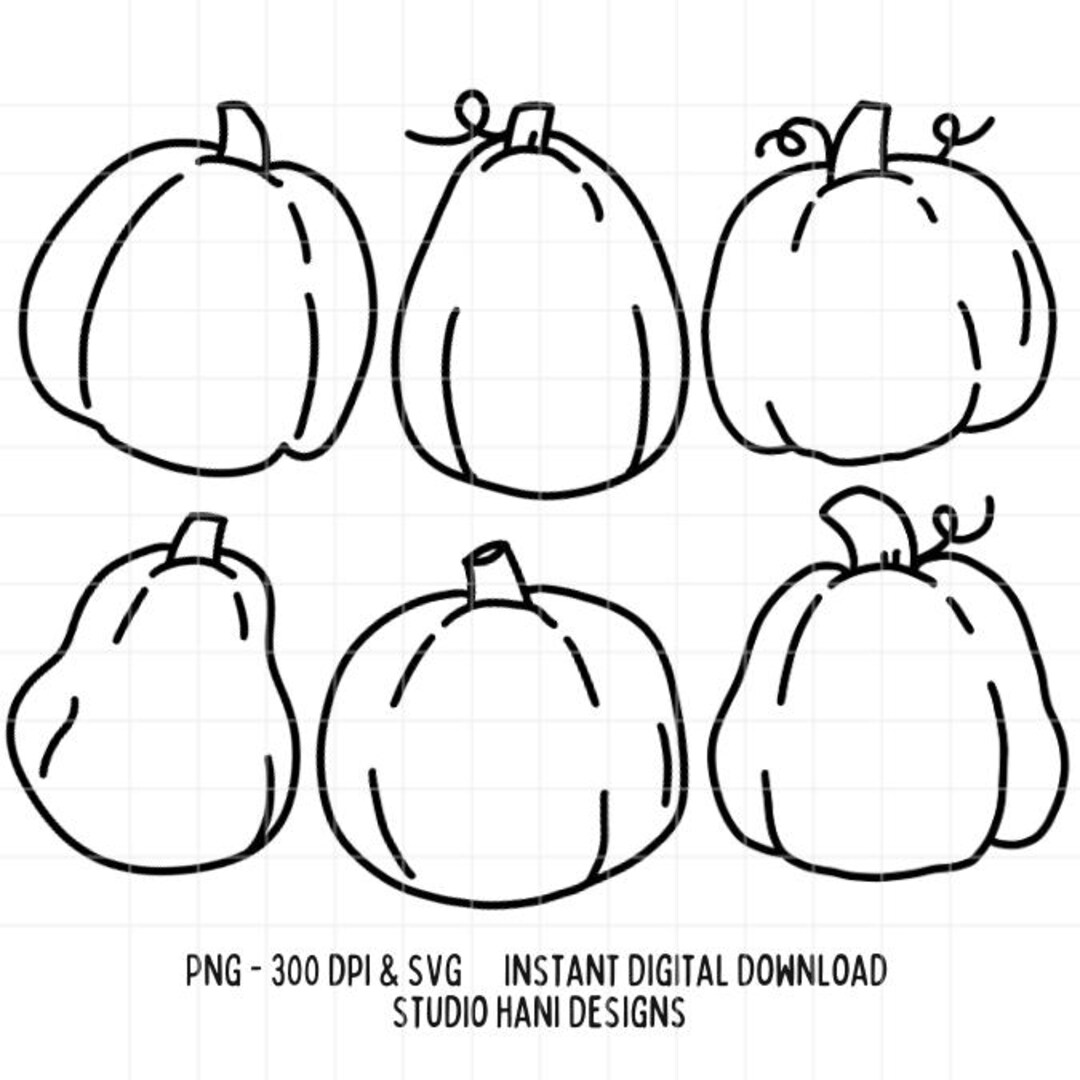 Pumpkin SVG PNG Bundle Doodle Autumn Fall Halloween Black and White ...