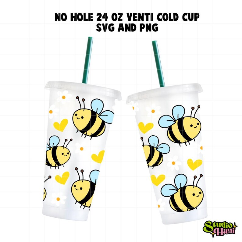 Kawaii Bees Cold Cup SVG, 24 Oz No Hole Cold Cup Wrap Svg, Retro Cold ...