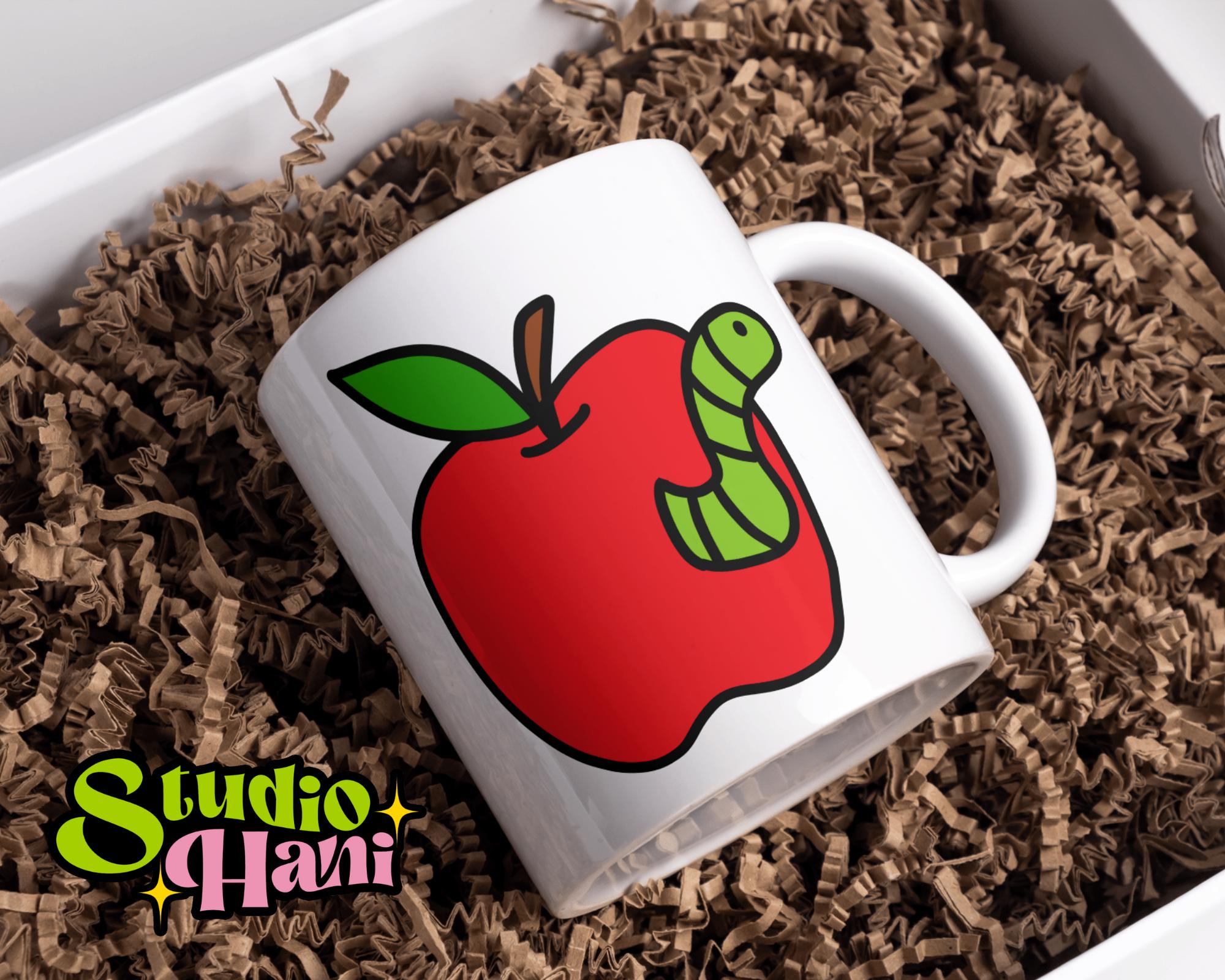 Apple With Worm Doodle SVG PNG Green Wormy Fruit Food Clipart Trendy ...