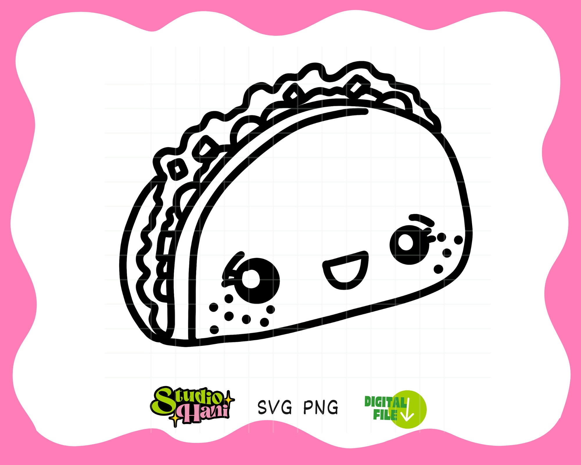 Kawaii Cute Taco SVG PNG Doodle Mexican Food Clipart Black and White ...