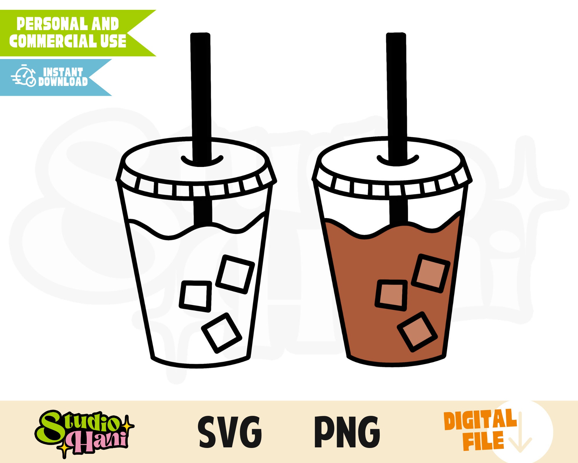 Iced Coffee SVG PNG Coffee Lover Caffeine Ice Clipart Illustration Cut ...