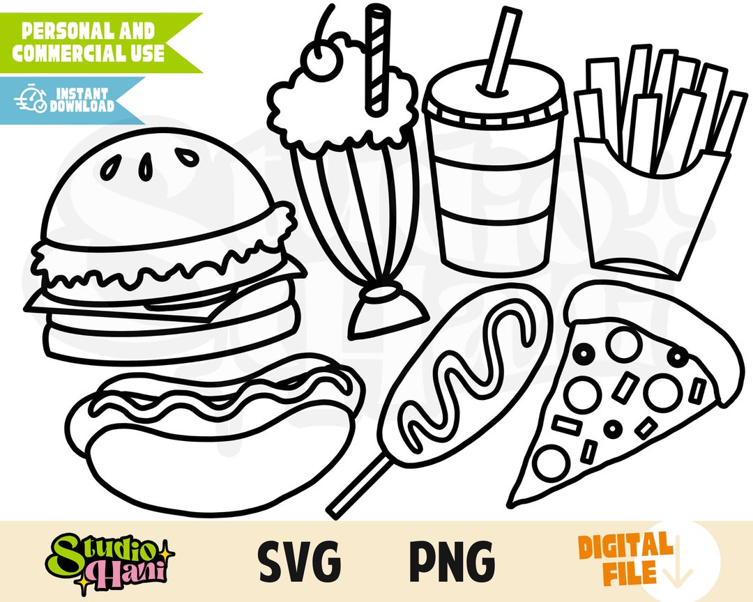 Fast Food SVG PNG Fries Milkshake Pizza Cola Fries Corndog Burger Cut ...