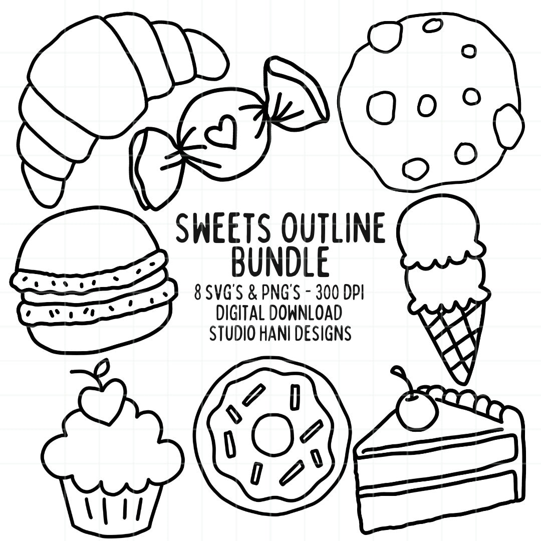 Sweets SVG PNG Bundle Doodle Desserts Pastries Cookie Croissant Cake ...