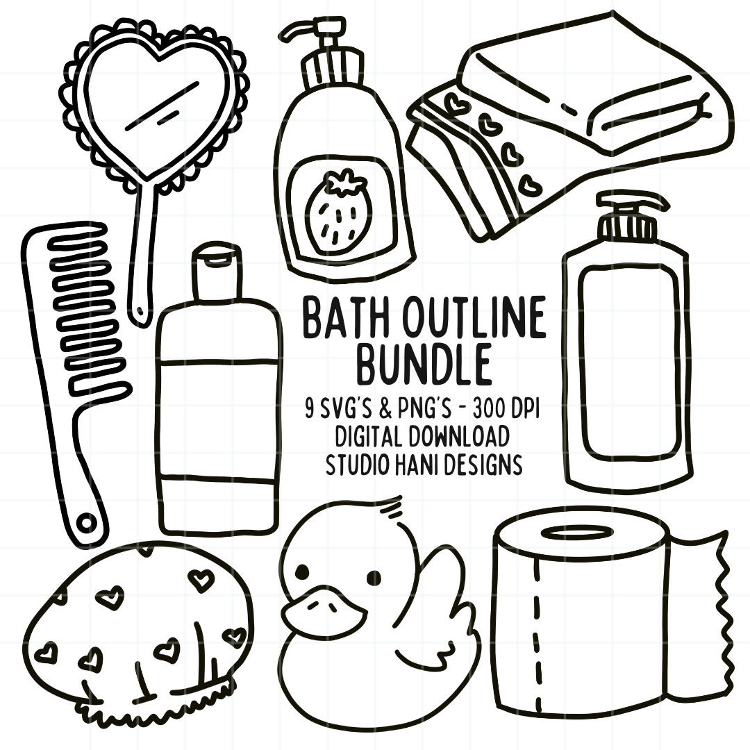 Bath SVG PNG Bundle Doodle Bubble Shampoo Comb Mirror Soap Towel Shower ...