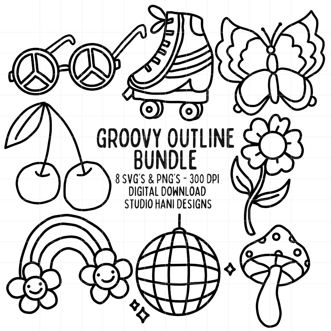 Groovy SVG PNG Bundle Doodle Clipart Hippie Retro Peace Butterfly ...