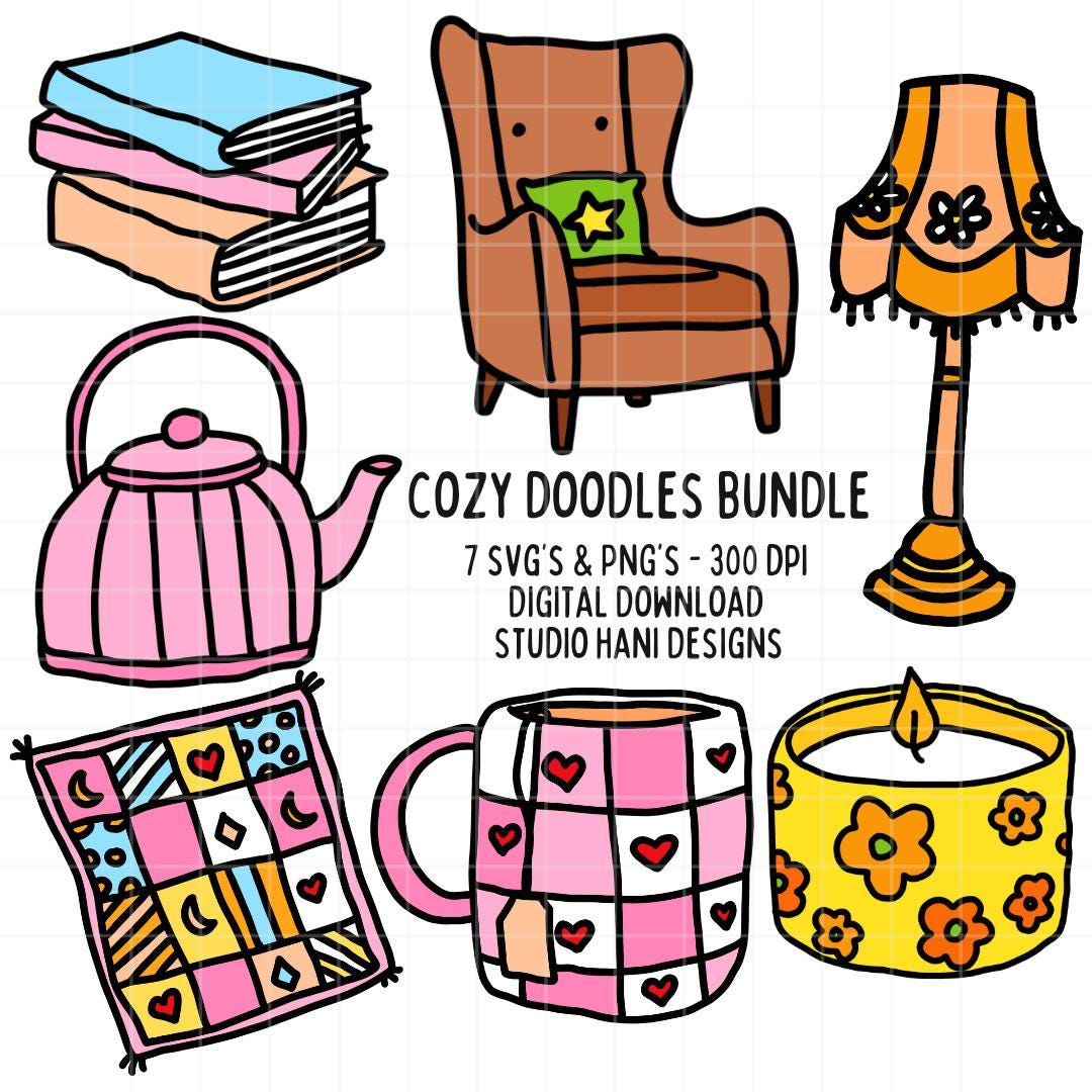 Cozy Doodles Bundle SVG PNG Great Simple Sassy Life Blacket Tea Bundle ...