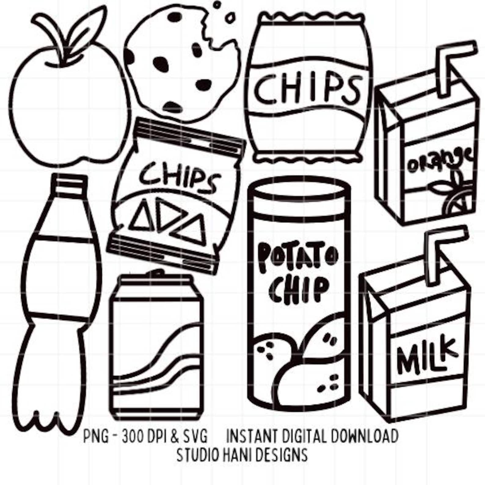 Snacks SVG PNG School Snack Food Cafeteria Chips Cut File Cricut ...
