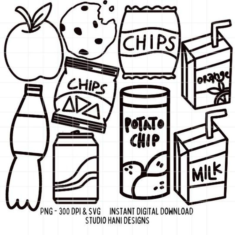 Snacks SVG PNG School Snack Food Cafeteria Chips Cut File Cricut ...
