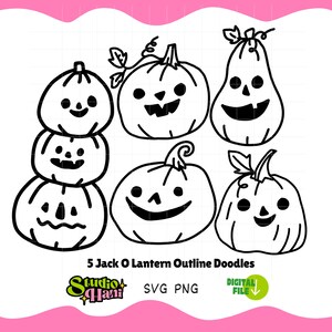 Jack O Lantern SVG PNG Bundle Doodles Pumpkin Halloween Clipart Black ...