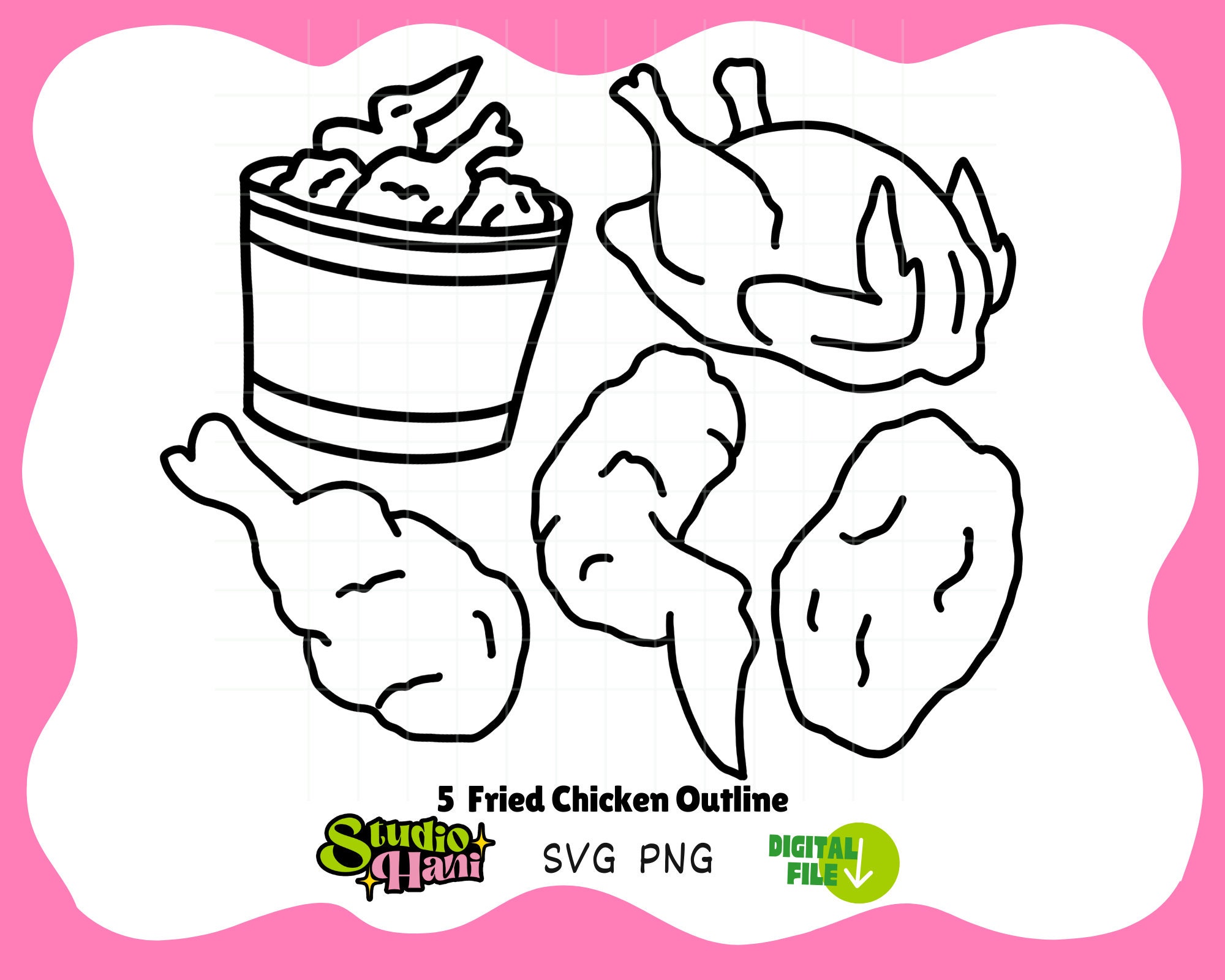 Fried Chicken Bundle SVG PNG Outline Black and White Fast Food Bucket ...