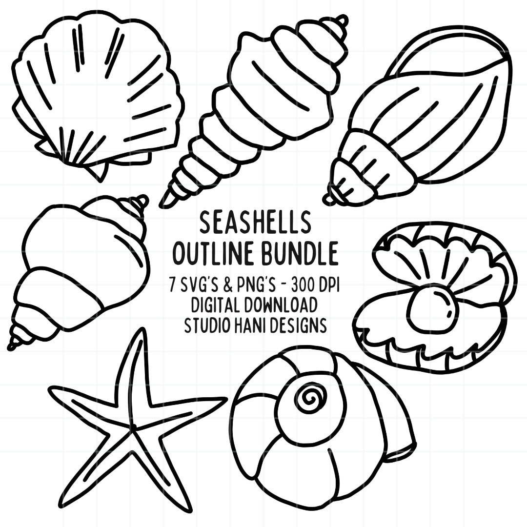 Seashells SVG PNG Bundle Doodle Seashell Clam Pearl Starfish Sea Ocean ...