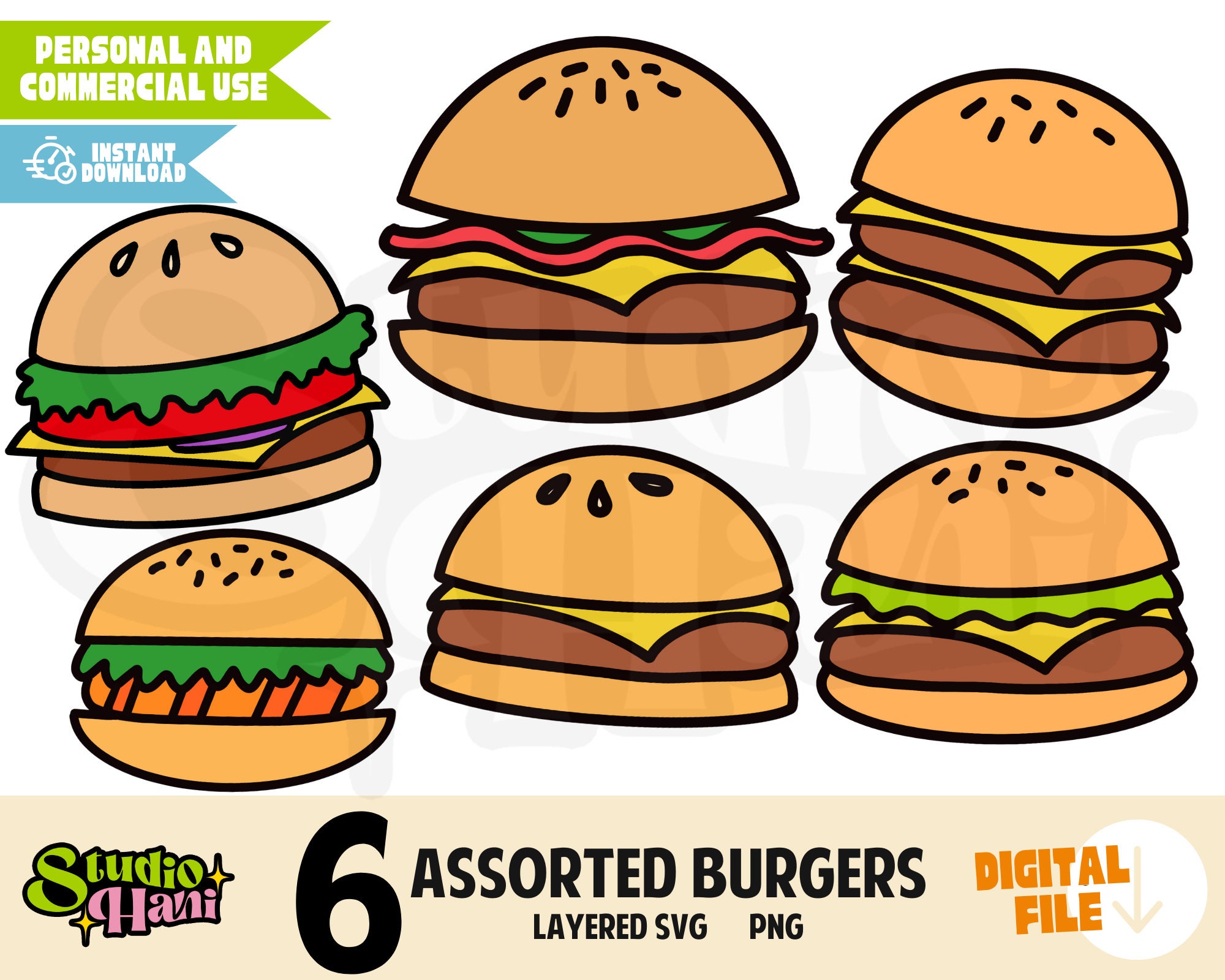 Burgers SVG PNG Fast Food Cheeseburger Double Cheese Bacon Chicken ...