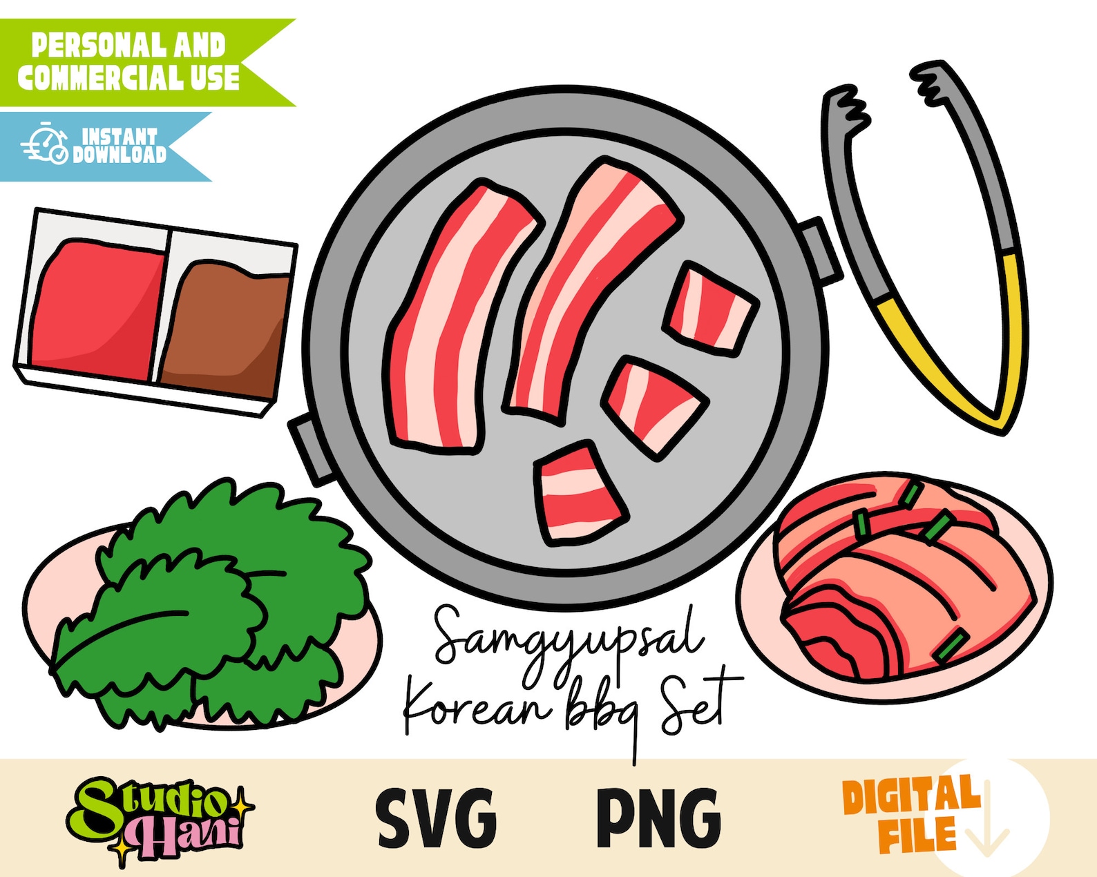 Korean Food SVG PNG Samgyupsal Set Korea BBQ Foodie Grill Barbecue Cut ...