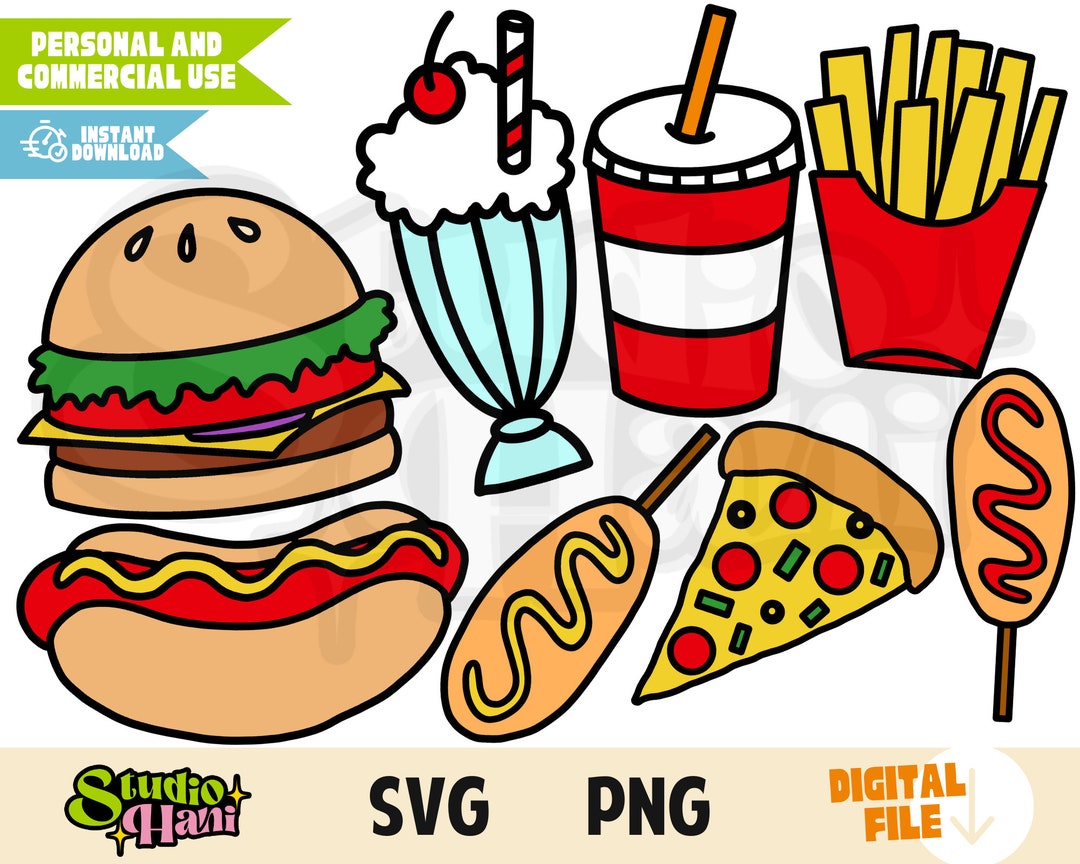 Fast Food SVG PNG Burger Fries Milkshake Corndog Pizza Hotdog Street ...
