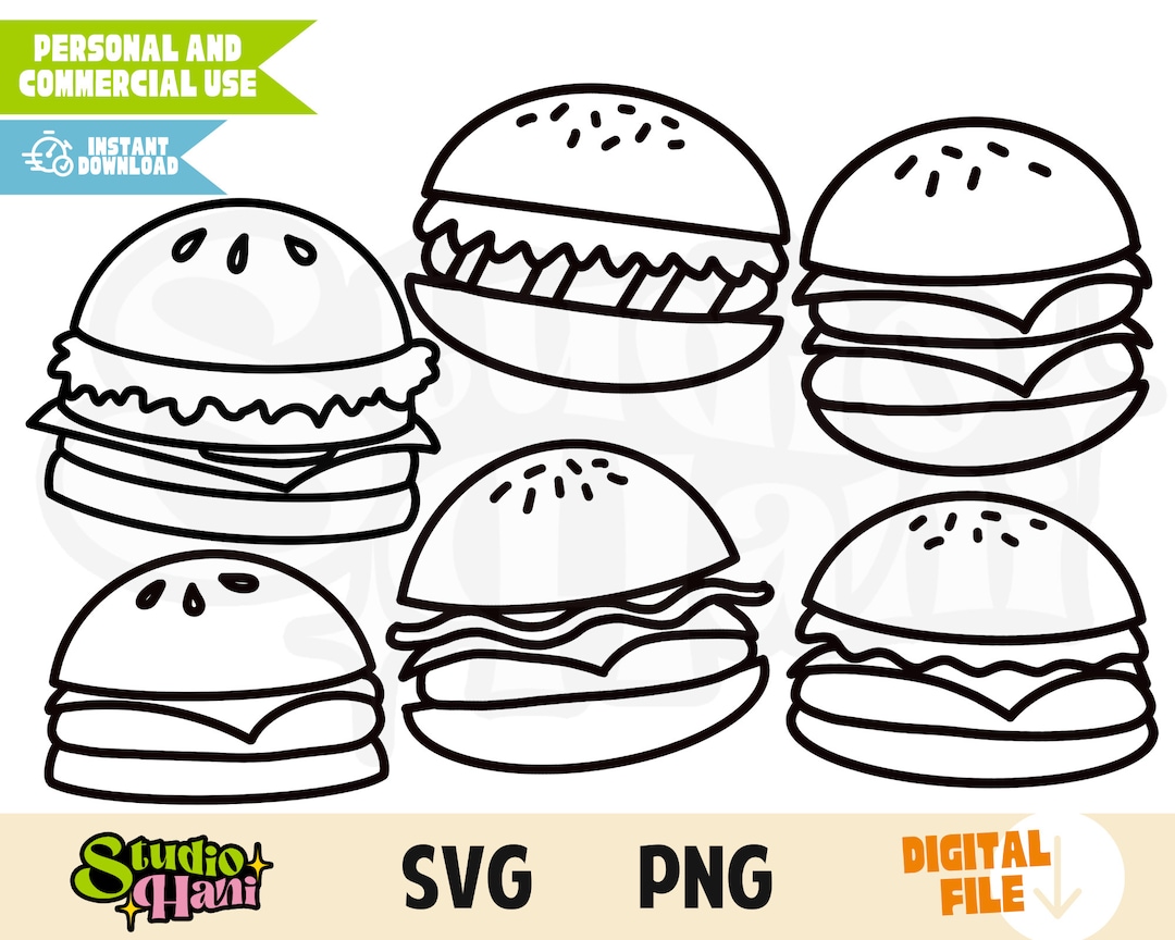Burger SVG PNG Fast Food Menu Cheeseburger Beef Chicken Double - Etsy