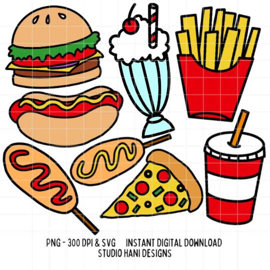 Fast Food SVG PNG Bundle Burger Fries Pizza Hotdog Street Food Clipart ...