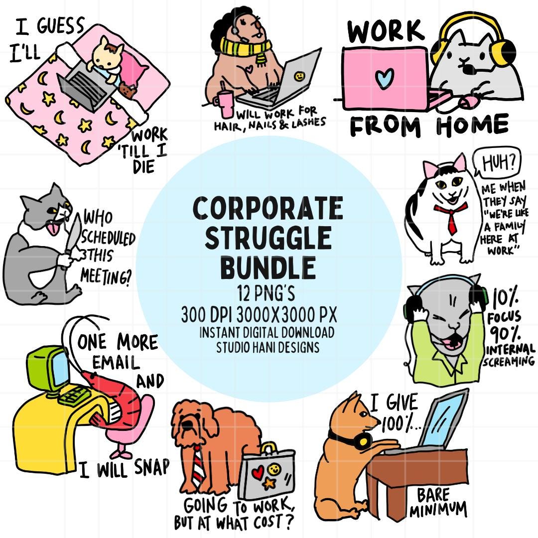 Corporate Struggle PNG Bundle Clipart Work Workaholic Funny Cartoon ...