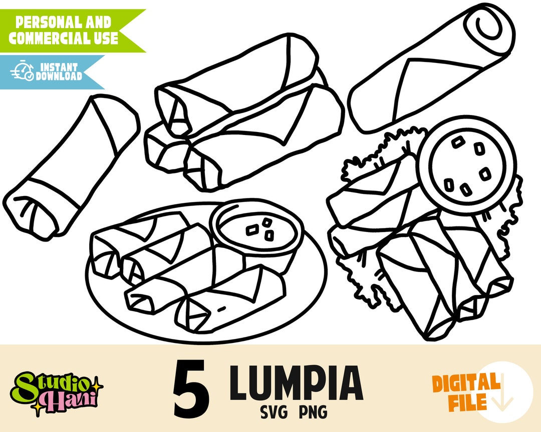 Lumpia SVG PNG Bundle Doodle Black and White Outline Cut File for ...