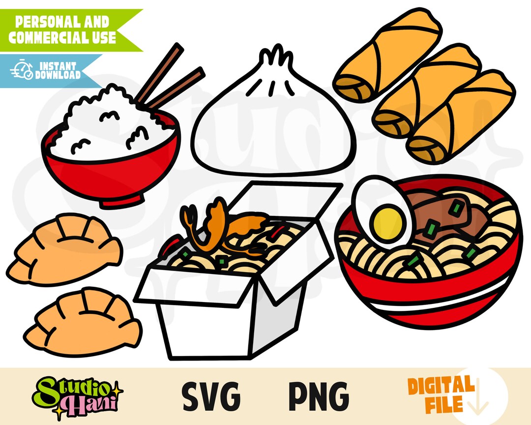 Chinese Food SVG PNG Takeaway Box Bao Buns Spring Roll Dumplings Rice ...