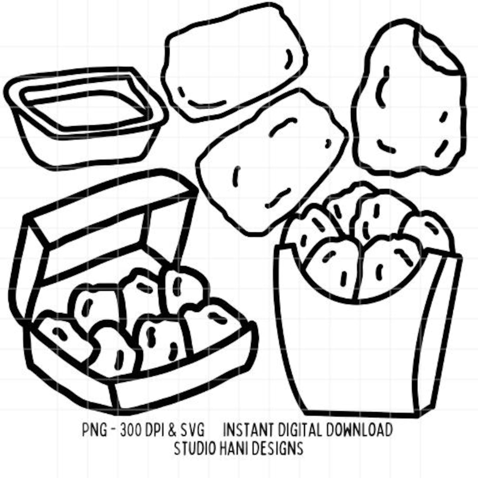 Chicken Nuggets SVG PNG Bundle Nuggs Nugget Fast Food Black and White ...