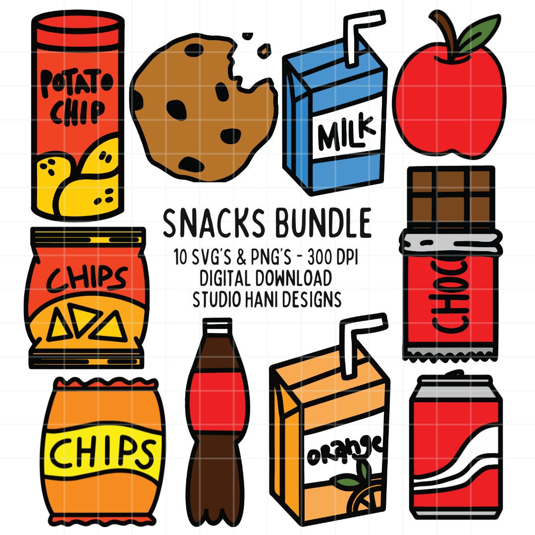 Snacks SVG PNG Bundle Doodle School Food Cafeteria Chips Cookie Cola ...