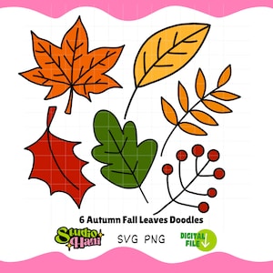 Autumn Leaves SVG PNG Bundle Doodle Fall Thanksgiving Design Foliage ...