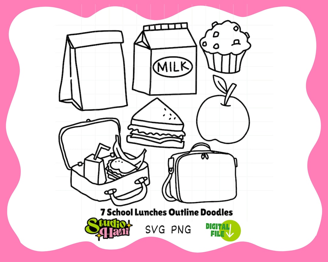 School Lunch SVG PNG Doodle Snacks Milk Muffin Sandwich Bag Apple ...