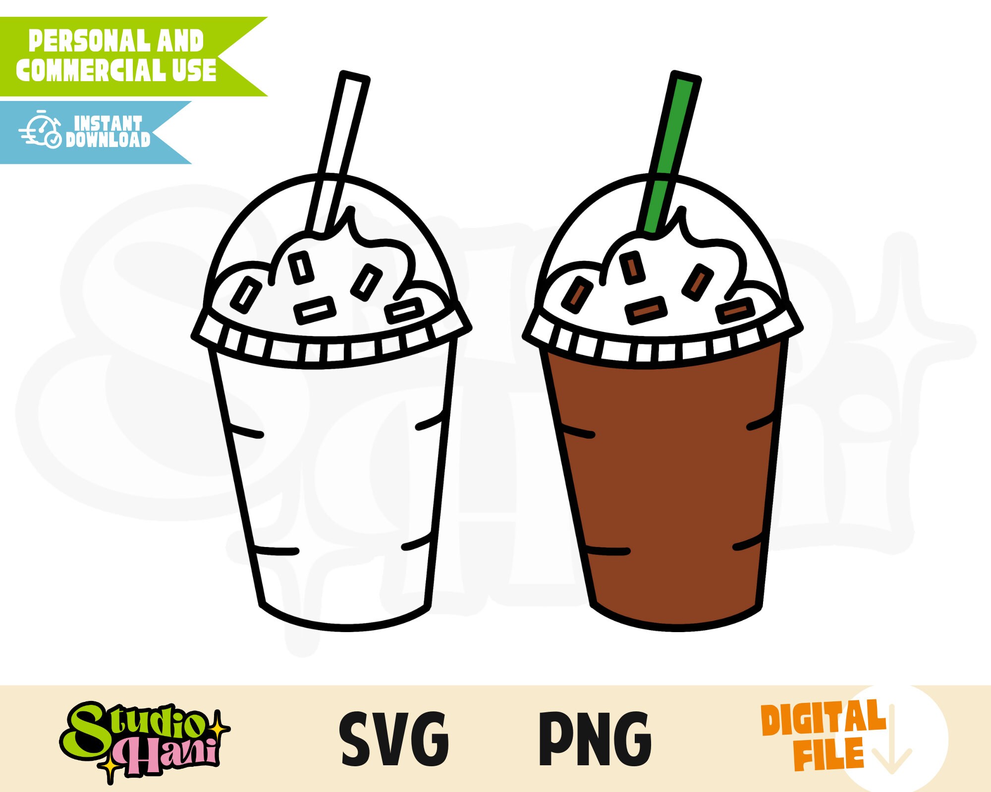 Frappe SVG PNG Frappuccino Iced Blended Coffee Whipcream Drink Clipart ...