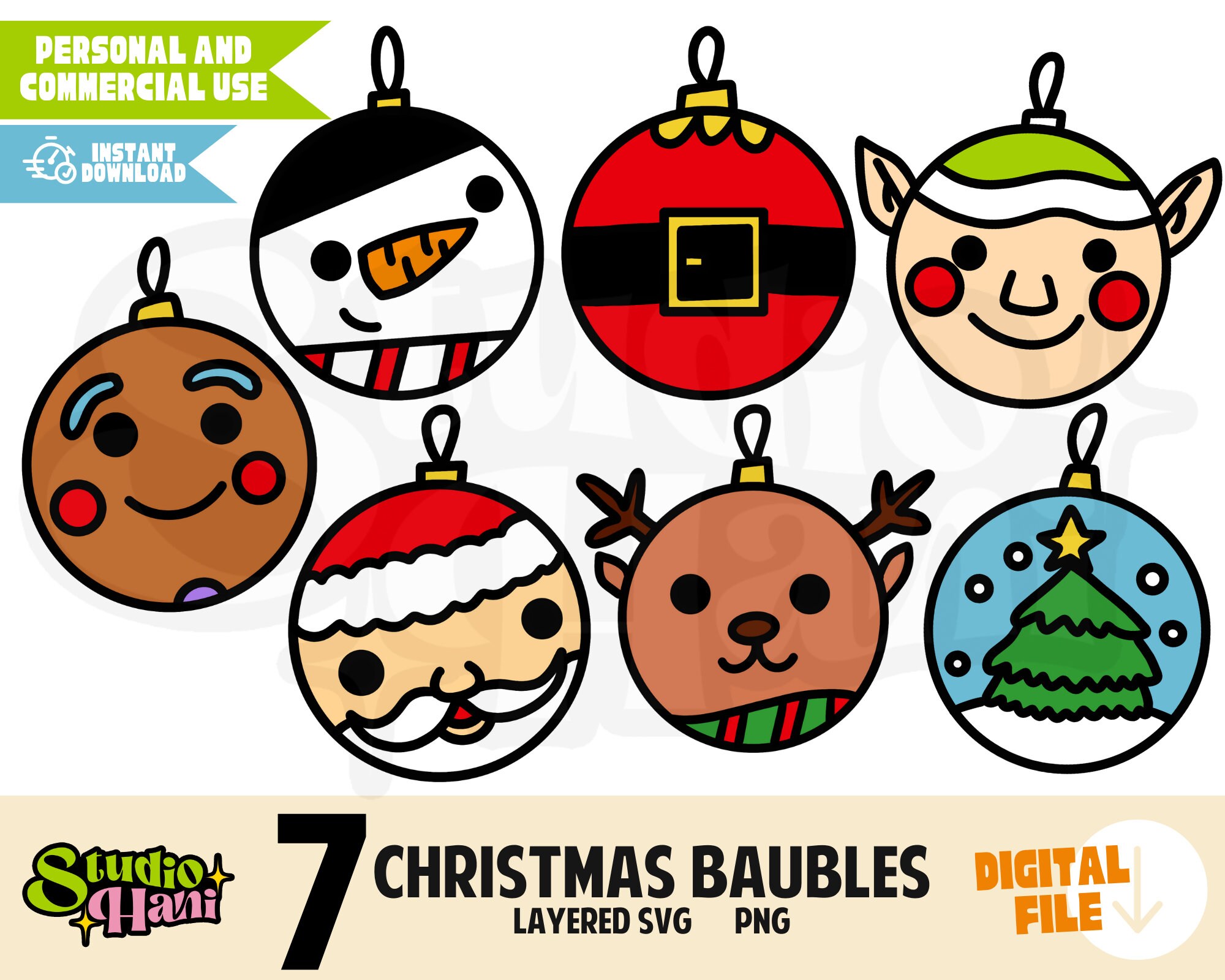 Retro Christmas Baubles SVG PNG Xmas Cute Bauble Illustration Clipart ...