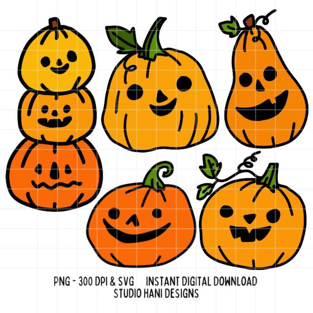 Jack O Lantern SVG PNG Bundle Doodles Pumpkin Halloween Clipart Fall ...