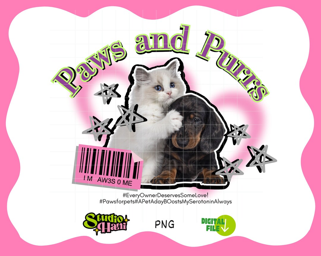 Paws and Purrs Y2K PNG Retro Cat Dog Lovers Puppies Kittens Funny Cute ...