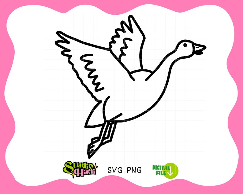 Silly Goose SVG PNG Doodle Clipart Outline Black and White Flying Cut ...