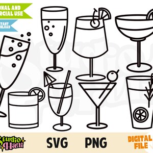 Cocktail SVG PNG Drinks Party Gin Vodka Margarita Champagne Mocktail ...