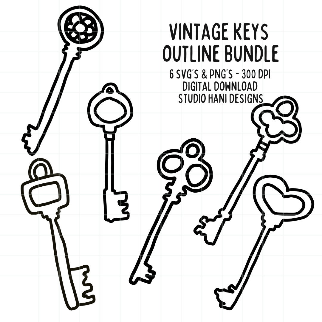 Keys SVG PNG Bundle Doodle Vintage Key Door Lock Laser Engrave Outline ...