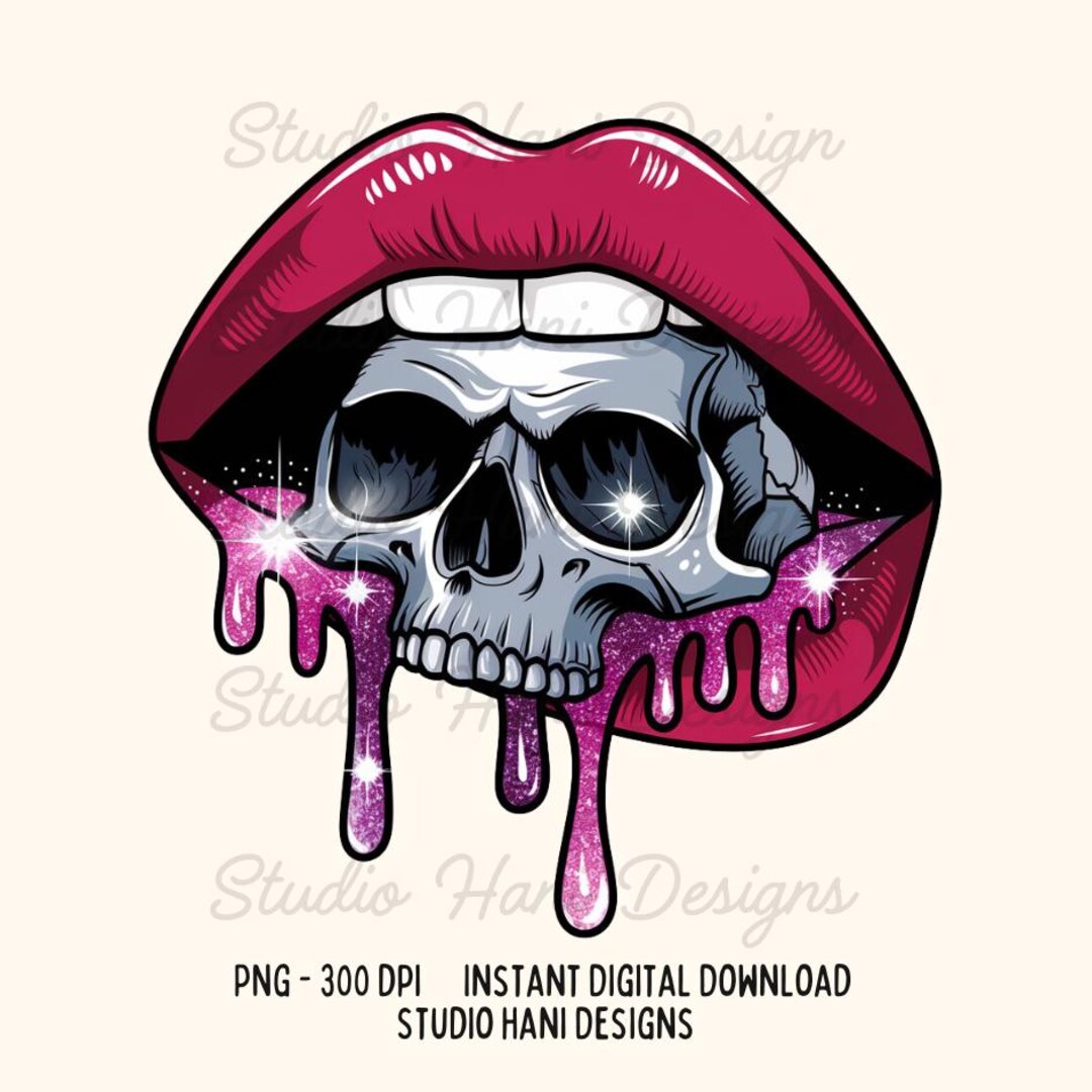 Red Lips Dripping Biting Metallic Skull PNG Clipart Trendy Punk ...