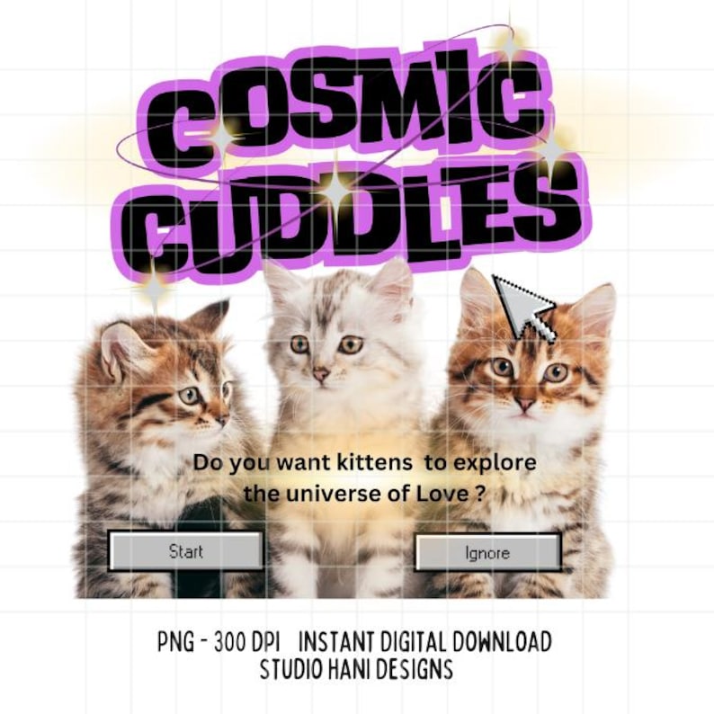 Cosmic Cuddles PNG Y2K Design Retro Three Kittens for Exploring ...