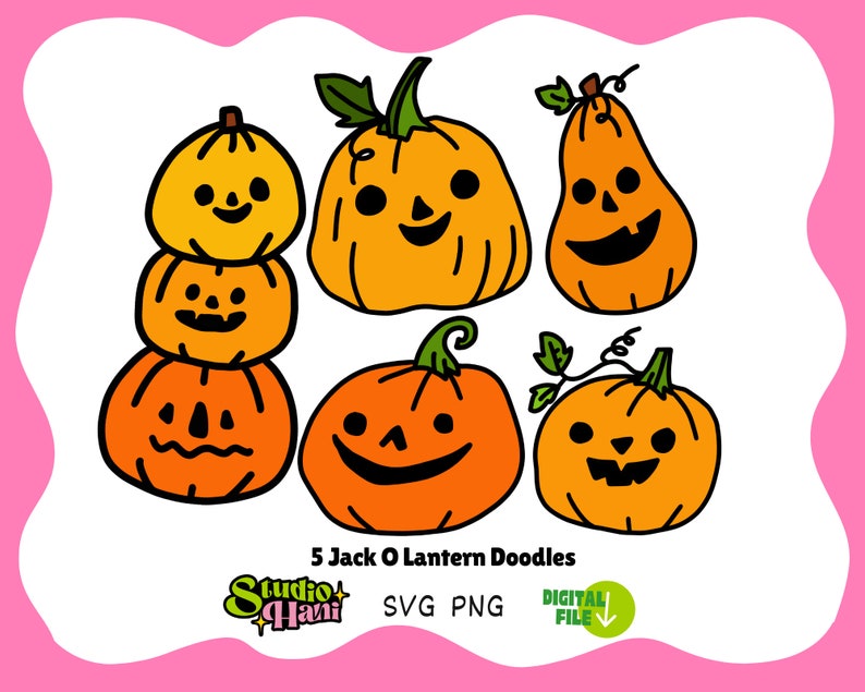 Jack O Lantern SVG PNG Bundle Doodles Pumpkin Halloween Clipart Fall ...
