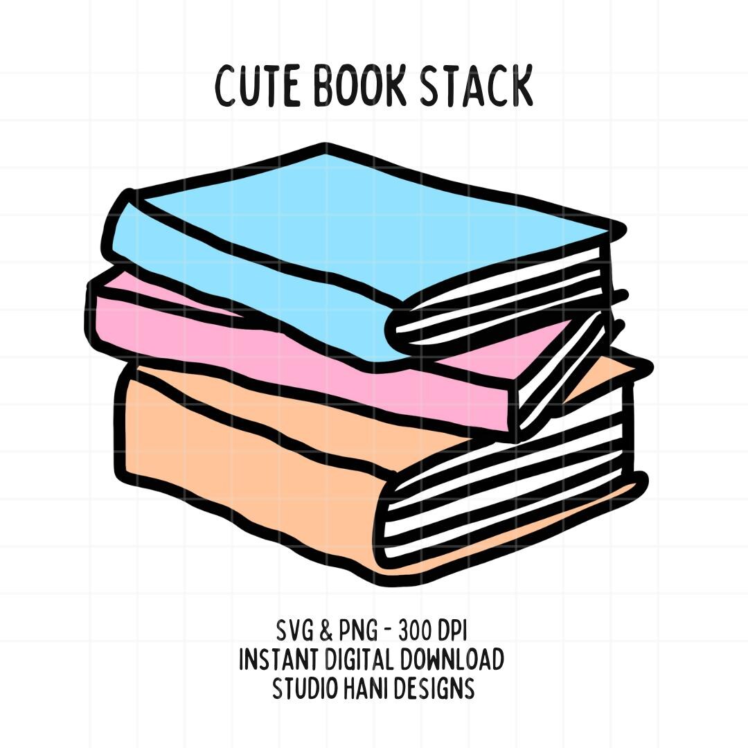 Cute Book Stack SVG PNG Clipart Reading Library Art Decor Trendy Design ...