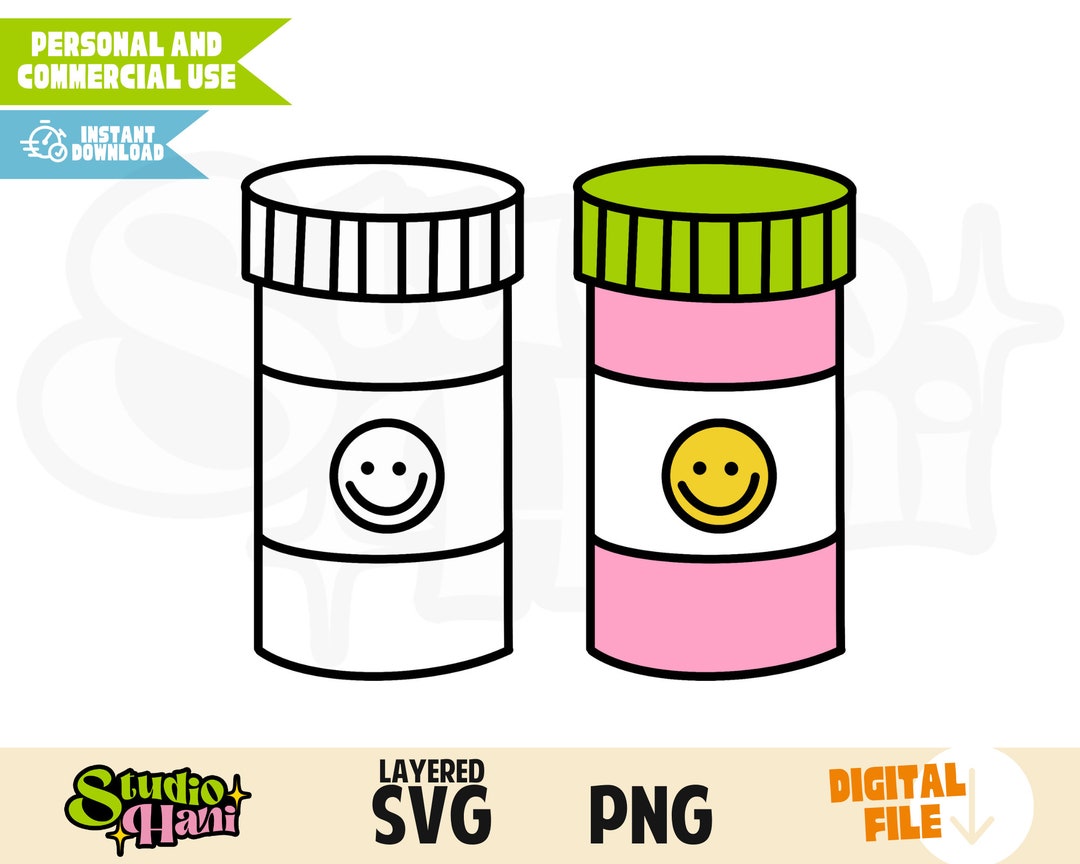 Pill Bottle Retro SVG PNG Medicine Mental Awareness Smile Cute Trendy ...