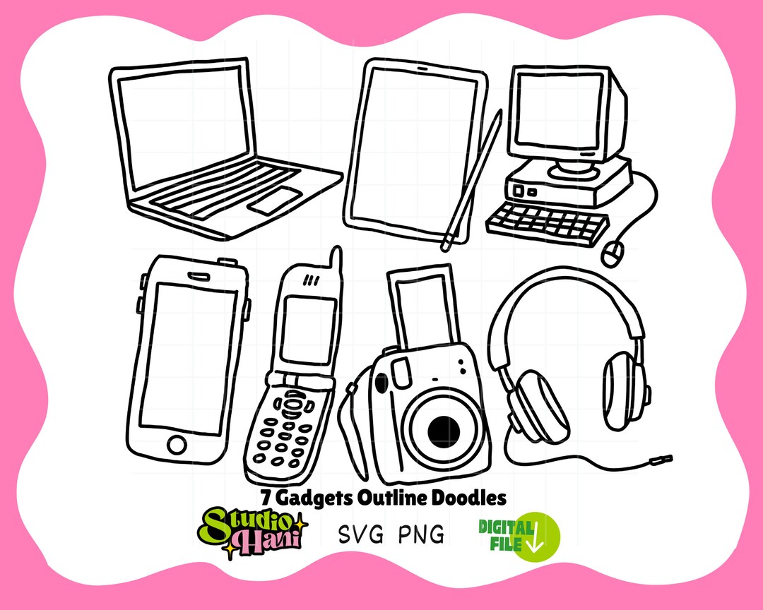 Gadgets SVG PNG Outline Black and White Computer Laptop Tablet Phone ...