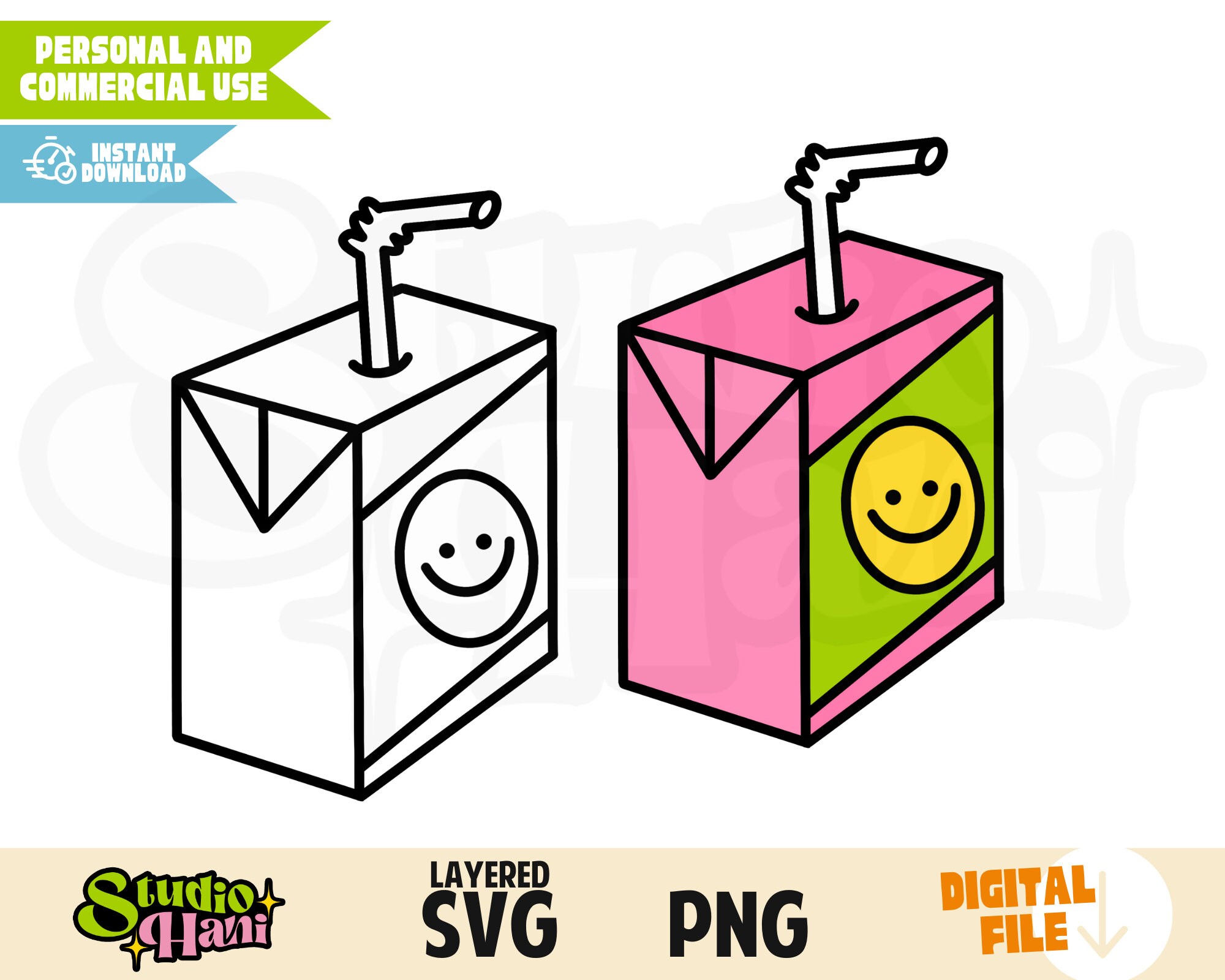 Smile Juice Box SVG PNG Drink Beverage Retro Vintage 90s Cute - Etsy